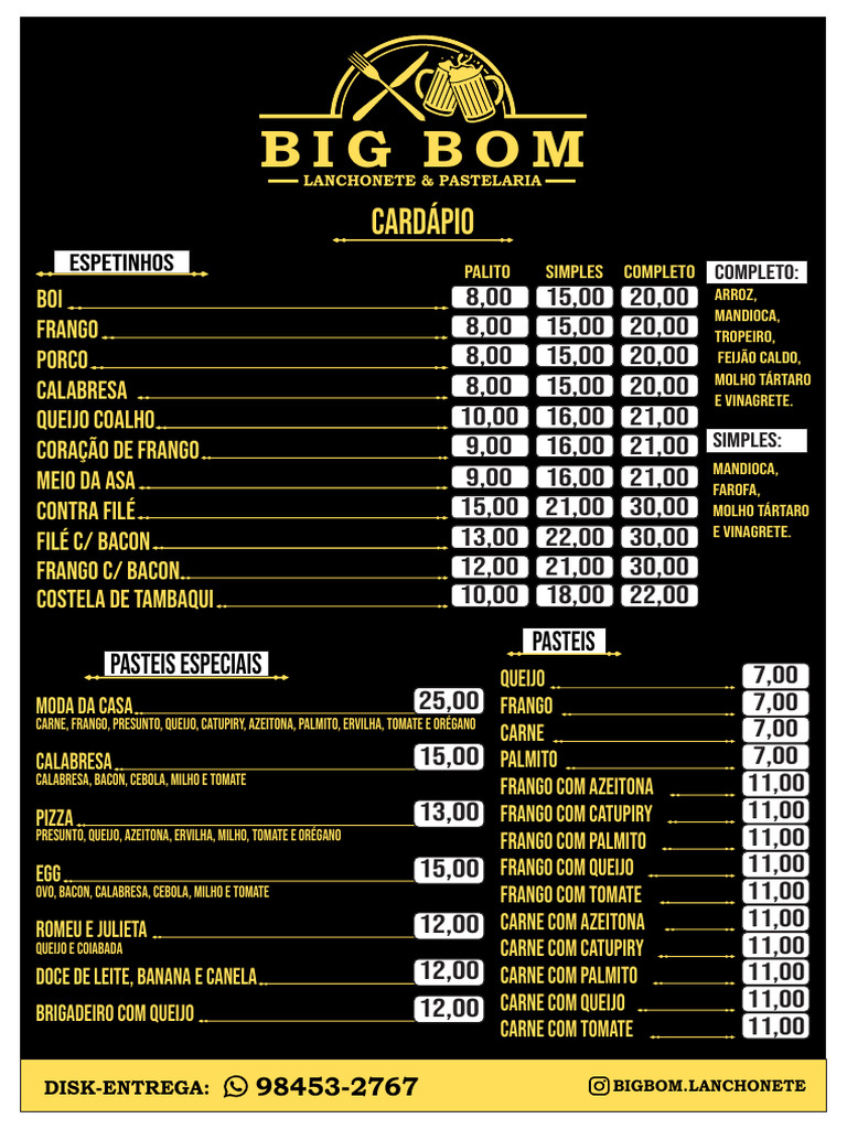 Big Bom Card A Pio Noite 2024 | PDF | Alimentos | Culinária