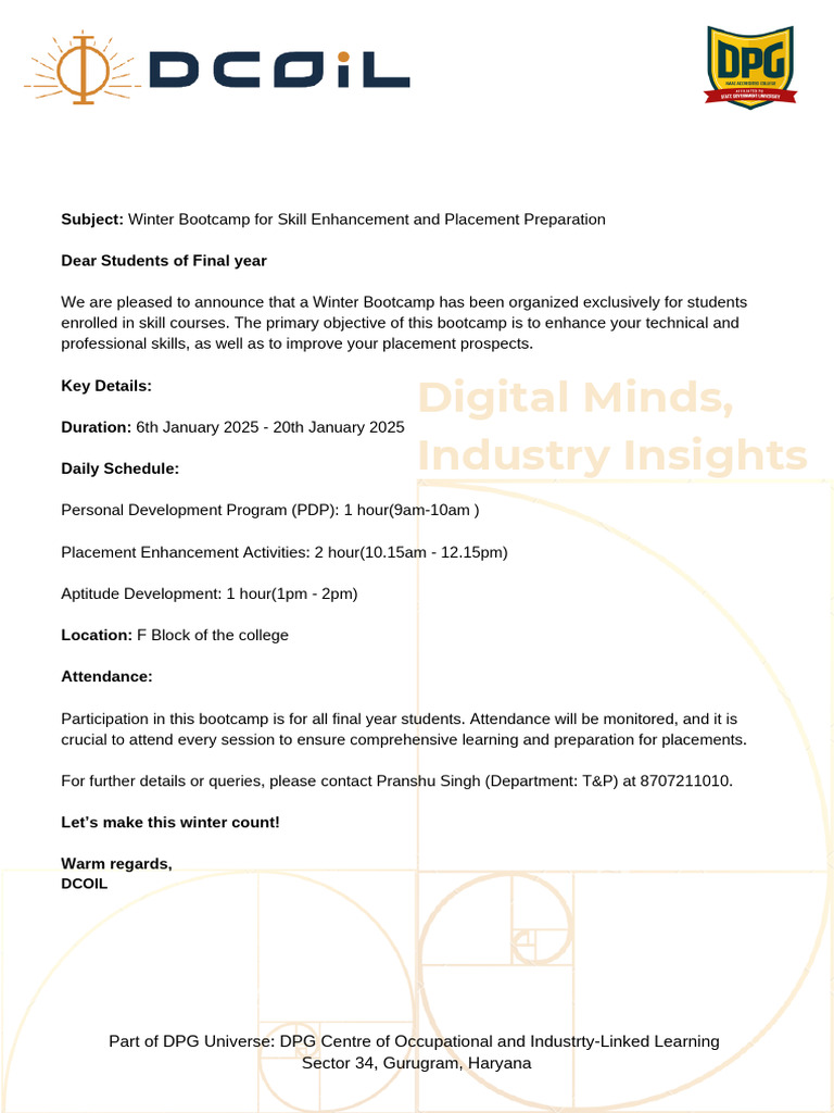 Winter Bootcamp Notice_DPG Universe | PDF