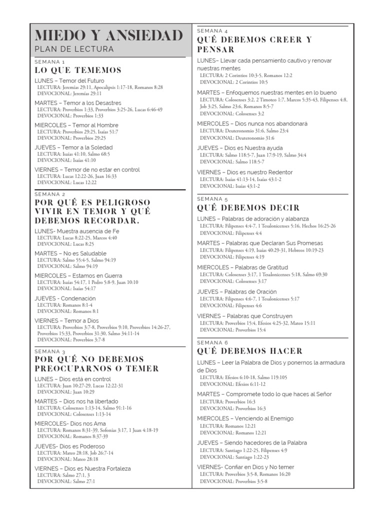 32 Spanish FearAnxiety ReadingPlan | PDF | Literatura religiosa | 1st ...
