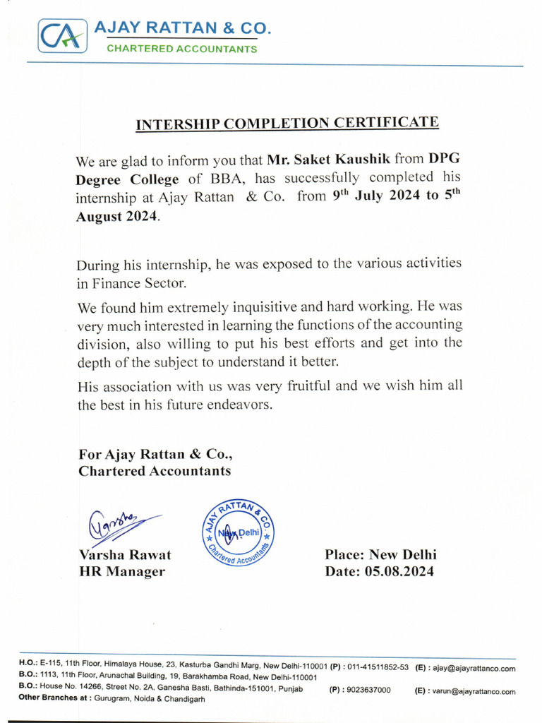 Saket Intership Complition Certificate | PDF