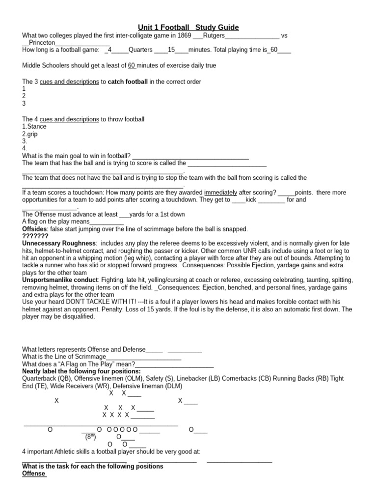 Unit 1 Football Study Guide 23-24-1 | PDF | Gridiron Football | Sports