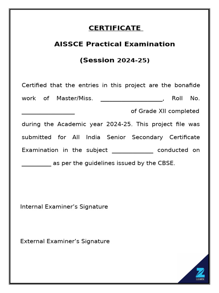 AISSCE Practical Exam Certificate | PDF