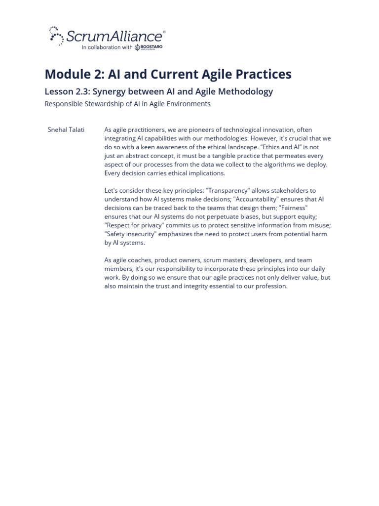 Present_Responsible Stewardship of AI in Agile Environments | PDF