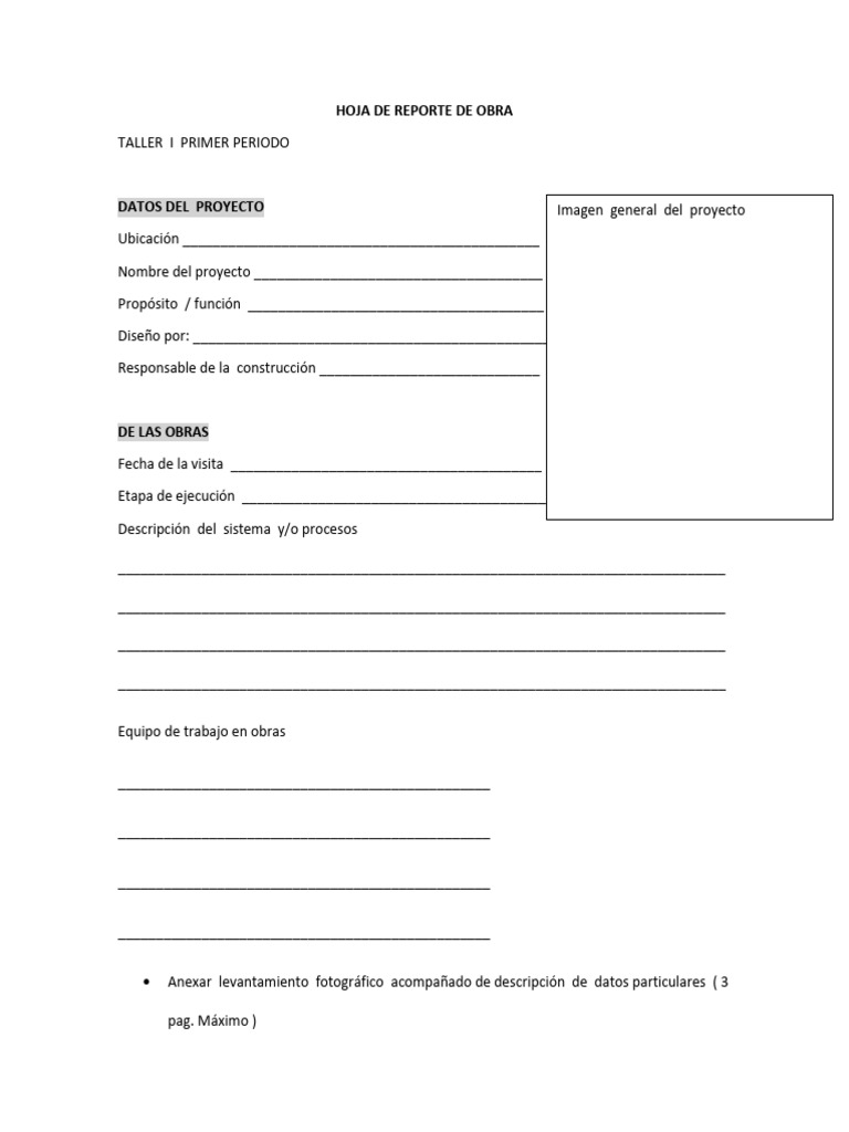 Hoja de Reporte de Obra | PDF