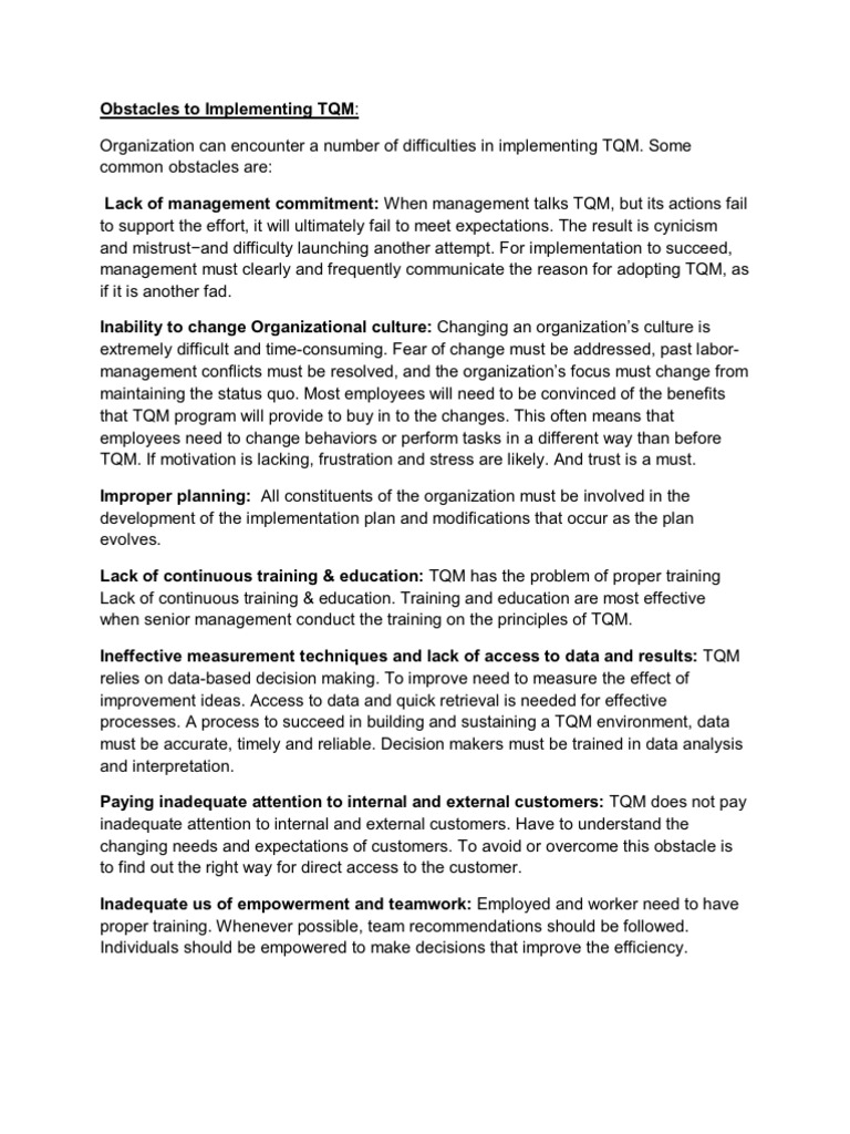 Obstacles To Implementing TQM | PDF | Attention | Decision Making