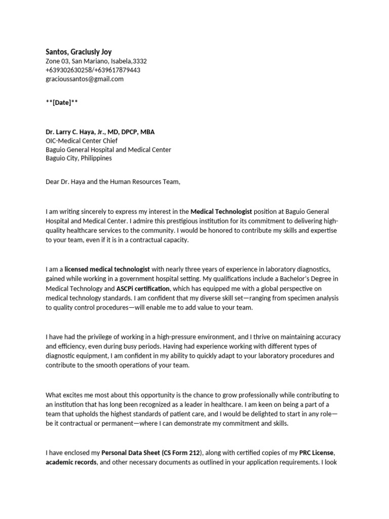 RMT Application Letter - BGH | PDF | Hospital | Health Care