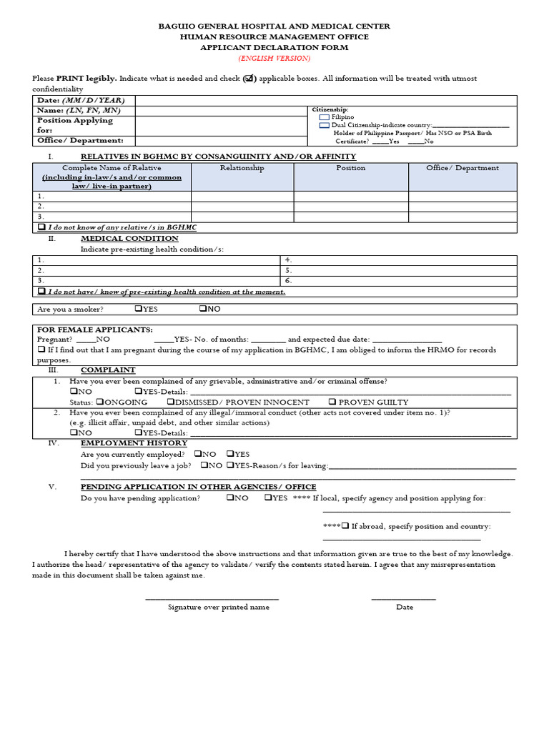 Applicant Declaration Form | PDF