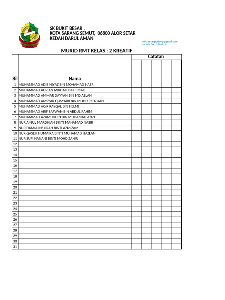 Senarai Nama Murid RMT 2024 | PDF