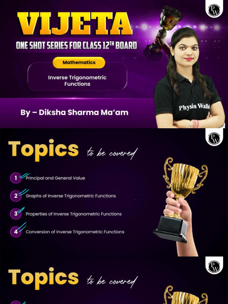 Inverse Trigonometric Functions (ITF) - Class Notes - Vijeta 2025 | PDF