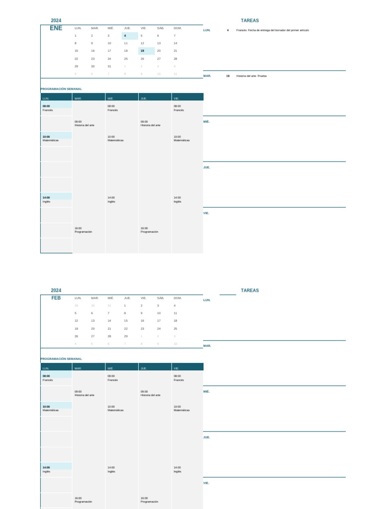 Calendario para Estudiantes Lu | PDF | Calendario | Unidades de medida