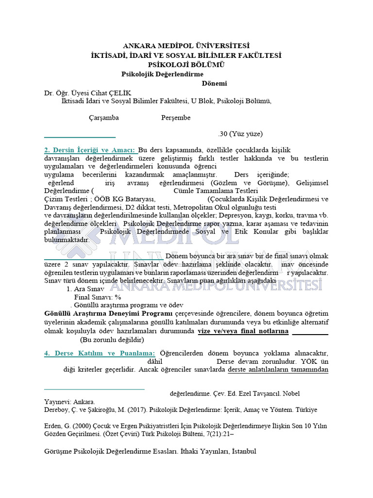 Psikolojik Değerlendirme - İzlence | PDF