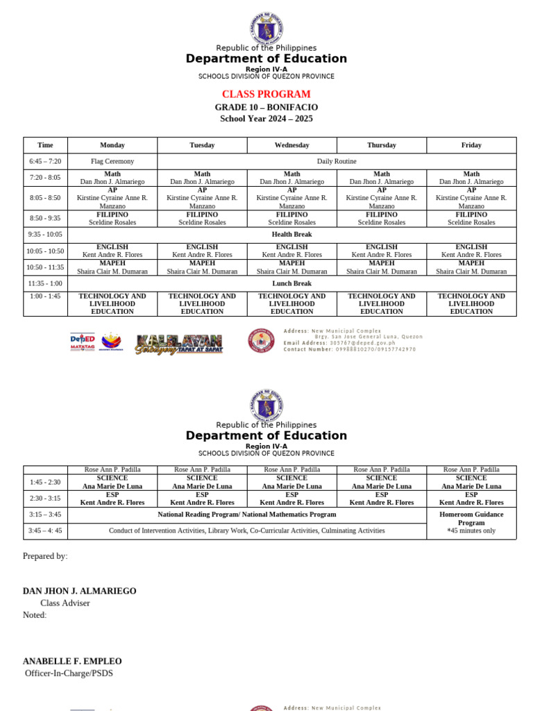 Class Program G9 Bonifacio | PDF | Philippines