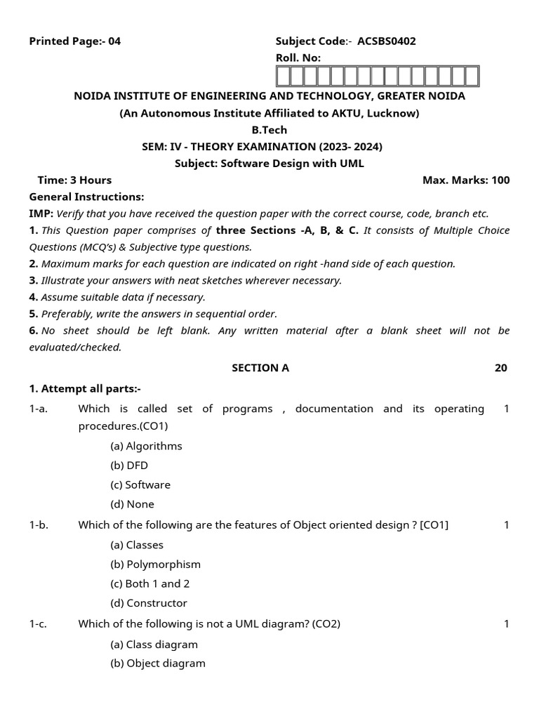B.Tech Software Design Exam | PDF | Use Case | Unified Modeling Language