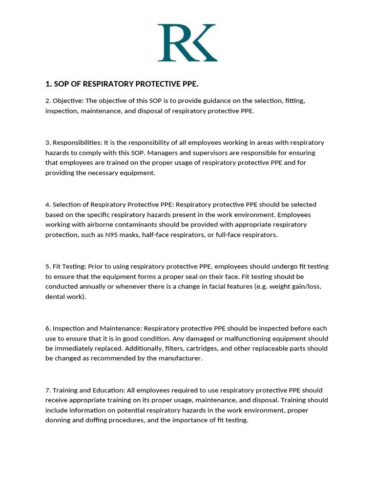 Respiratory PPE SOP Guide | PDF