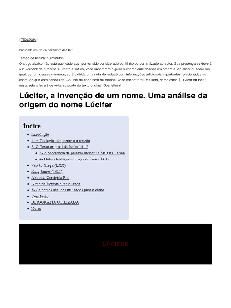 Lúcifer, A Invenção de Um Nome. Uma Análise Da Origem Do Nome Lúcifer ...