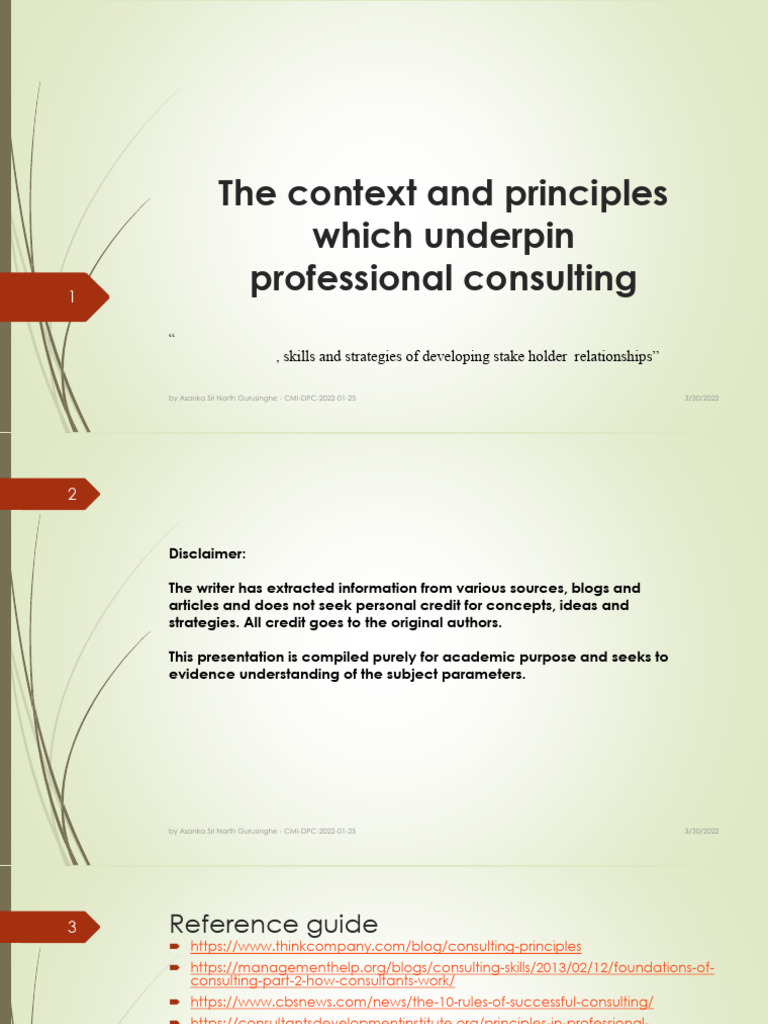 The Context and Principles Which Underpin Professional Consulting | PDF ...