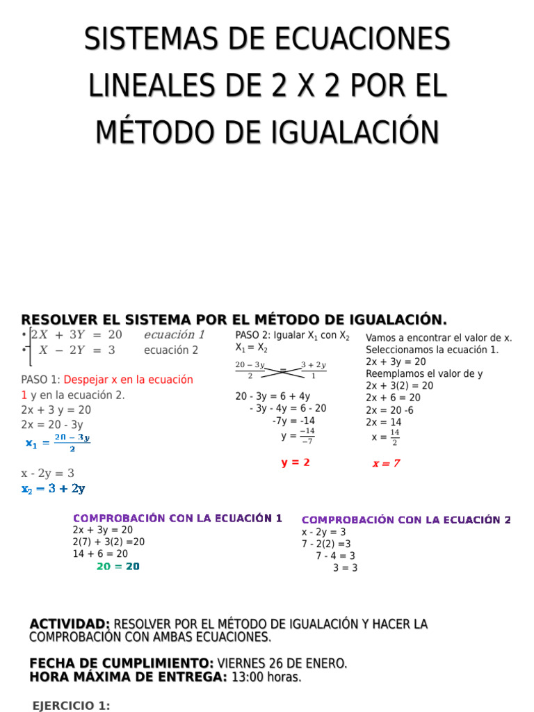 Sistemas de Ecuaciones Lineales de 2 X 2 Por El Método de Igualación - 25 - 11 - 2024 | PDF