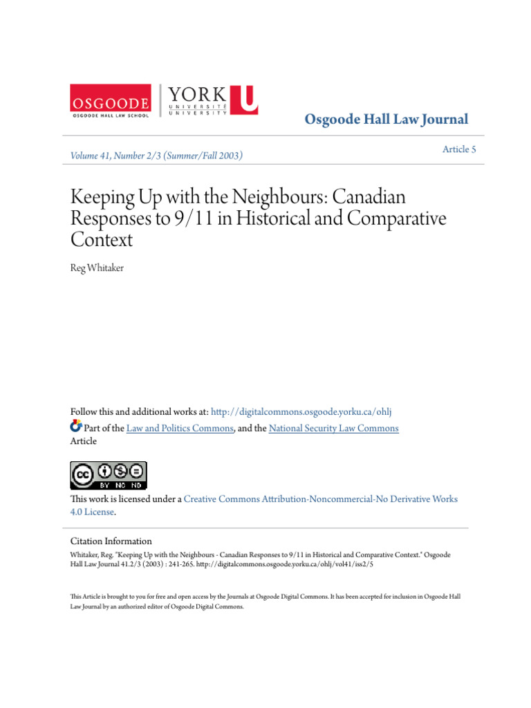 Keeping Up With The Neighbours - Canadian Responses To 9 - 11 in His ...