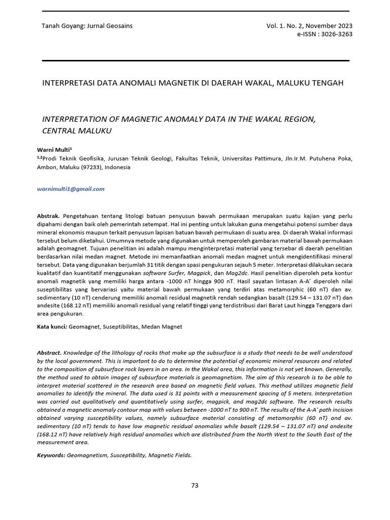 Interpretasi Anomali Magnetik Wakal | PDF