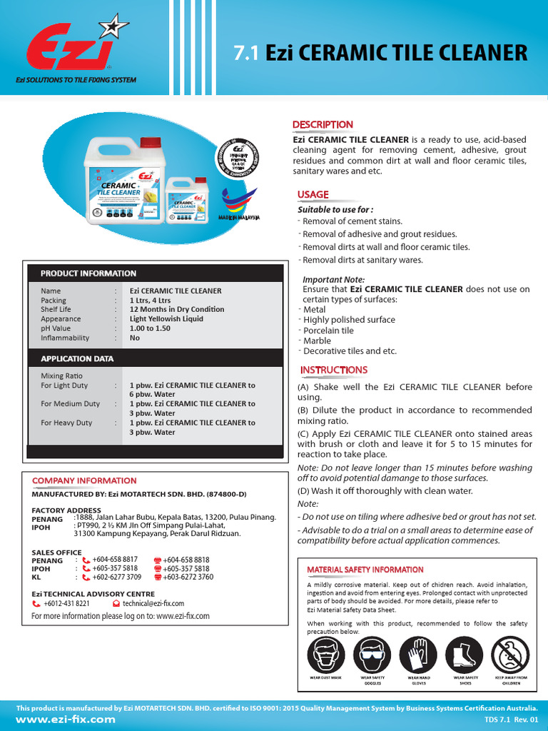 EZI CERAMIC TILES CLEANER | PDF | Tile | Materials