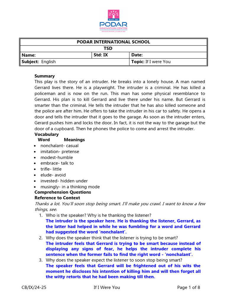 TSD IX CB Eng Prose if I Were You | PDF | Question