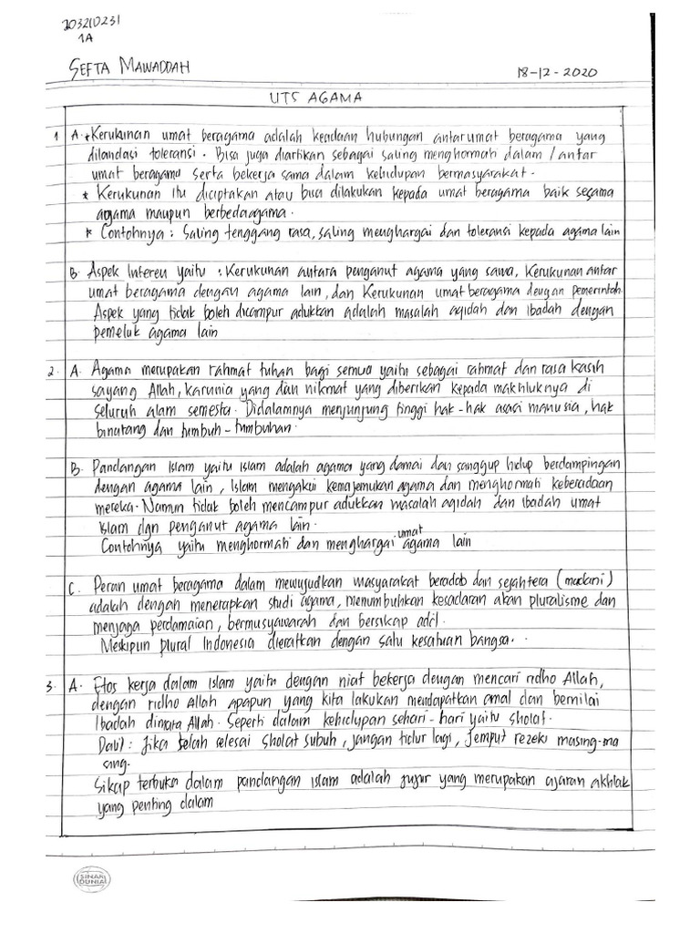 Sefta Mawaddah - Jawaban Uts Agama | PDF