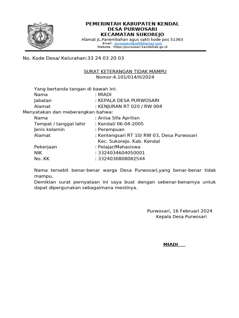 Contoh SPTJM Tidak Layak PKH Plus | PDF