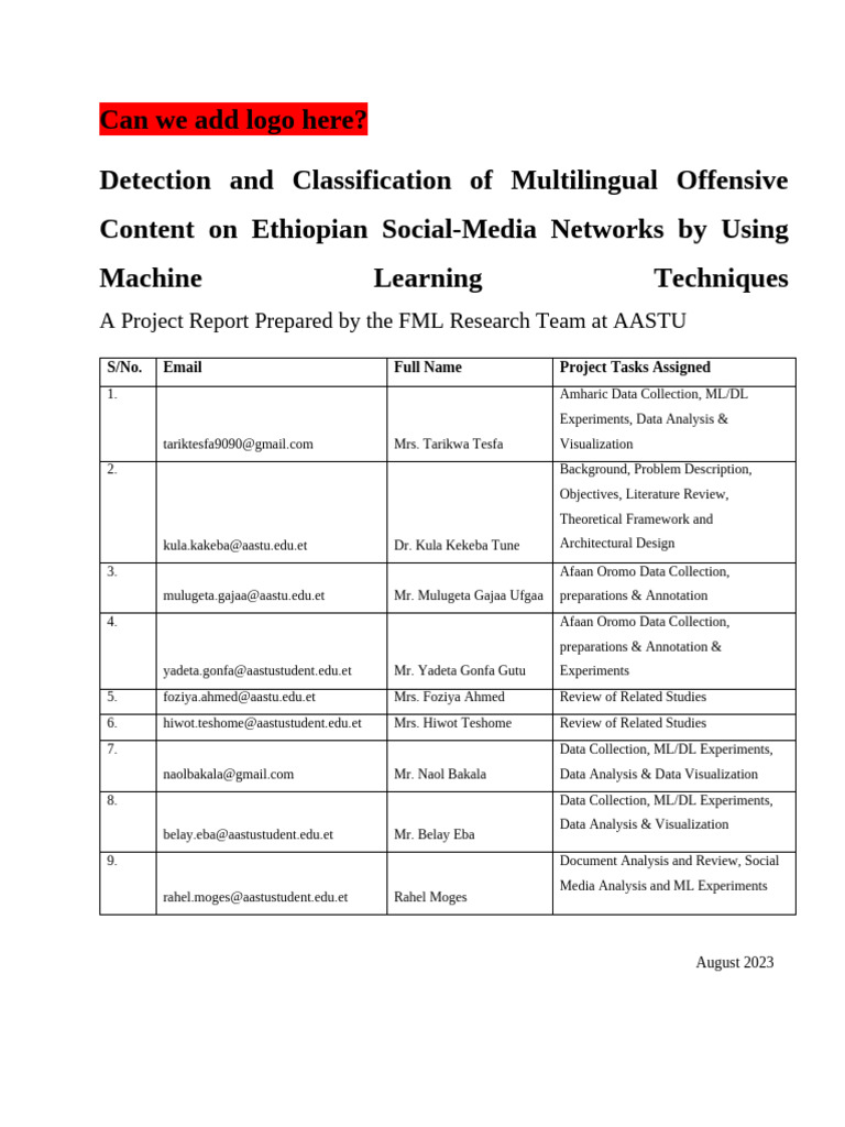 AASTU Tarikwa and Naol_Team FML Project Report Draft 3 | PDF | Social ...