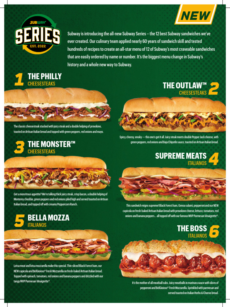 Subway Series Menu | PDF | Cuisine | Western Cuisine