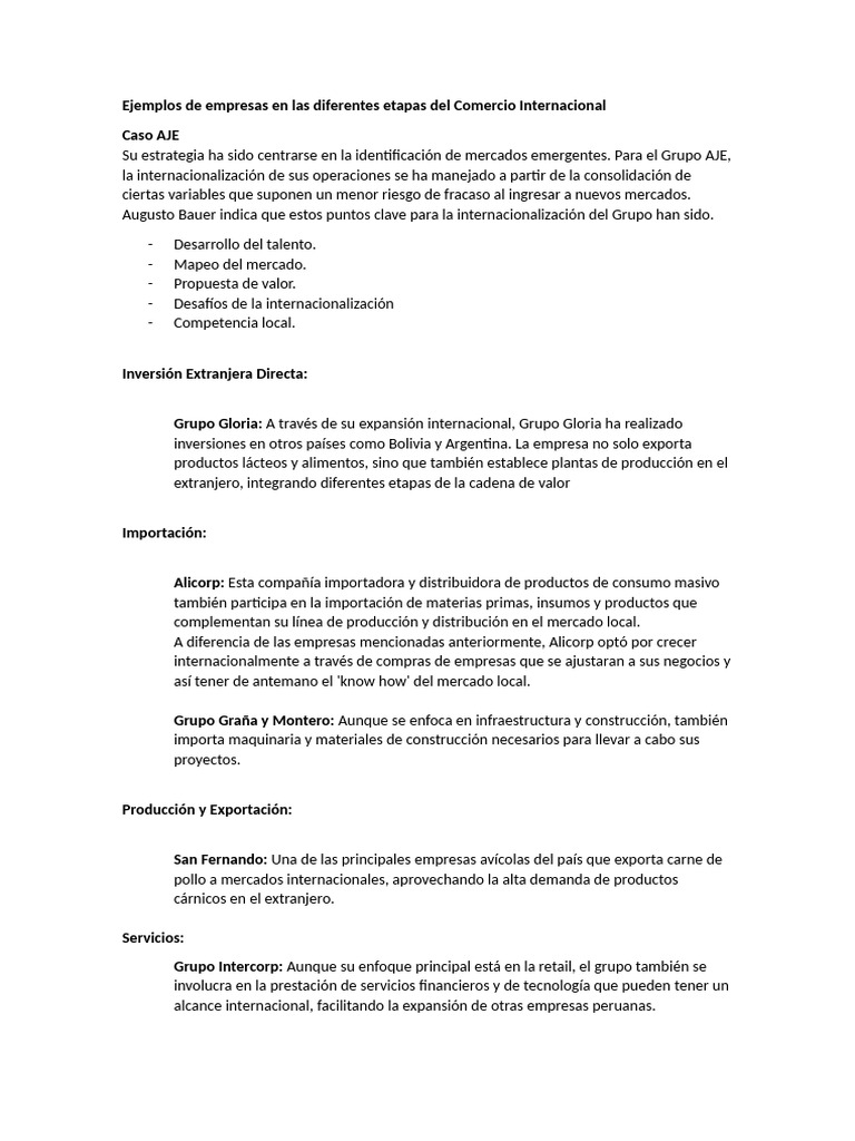 Ejemplos de Empresas en Las Diferentes Etapas Del Comercio ...
