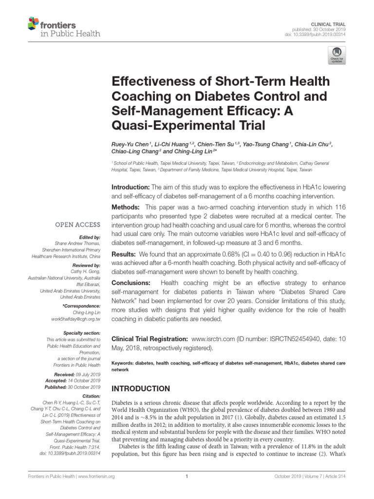 Effectiveness of Short-Term Health Coaching On Diabetes Control and ...
