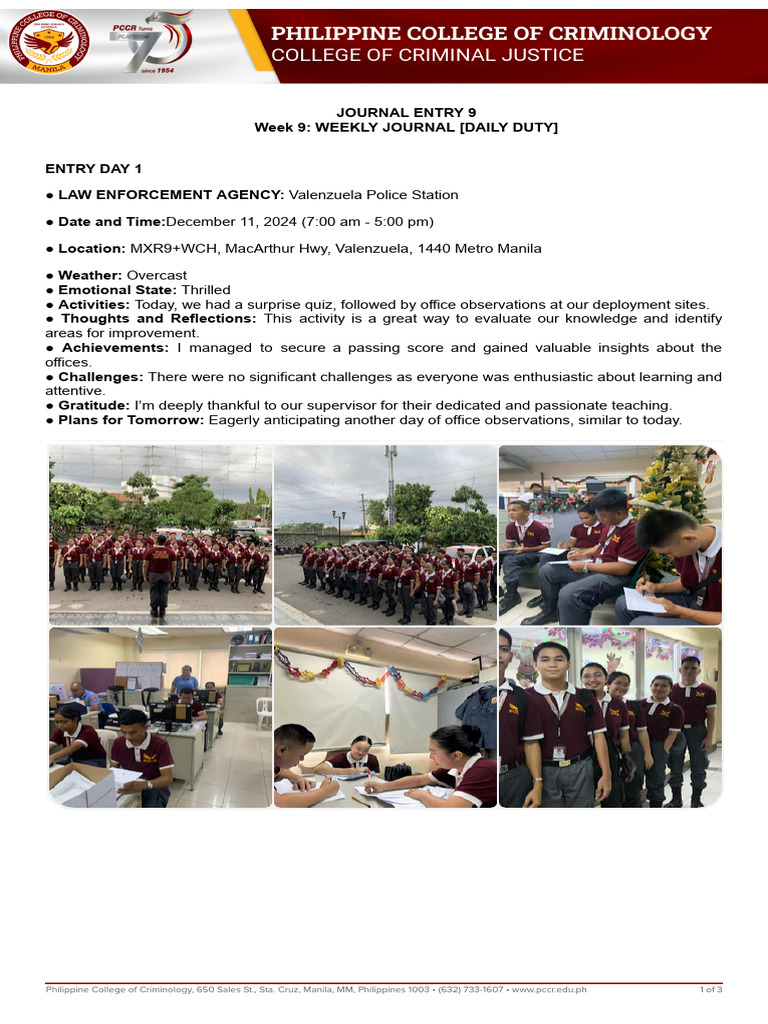 Weekly Journal at Valenzuela Police Station | PDF | Legal Action ...