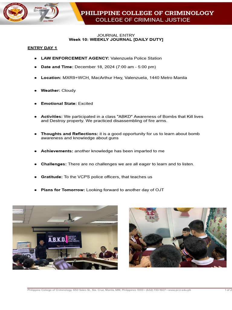 WEEK 10 - JOURNAL ENTRY (DAILY DUTY) .Docx-1 | PDF | Gratitude | Law ...