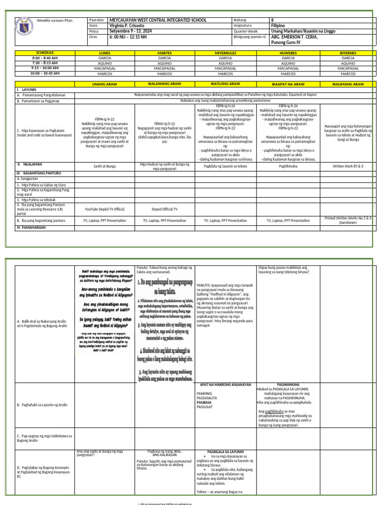 Filipino-8-DLL-Q1-Week-6 - VPC | PDF