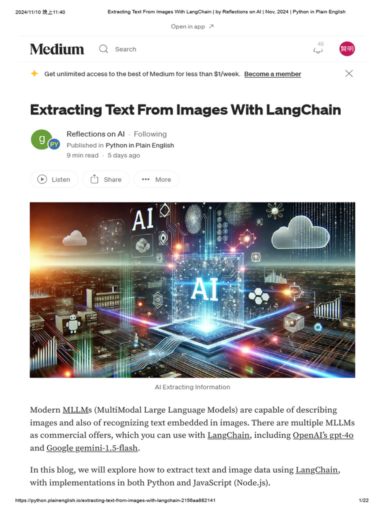 Extracting Text From Images With LangChain _ by Reflections on AI _ Nov, 2024 _ Python in Plain ...