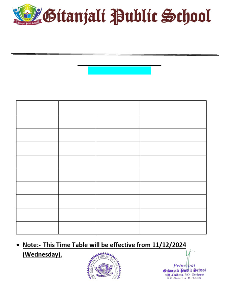 Winter Time Table 2024 25 | PDF