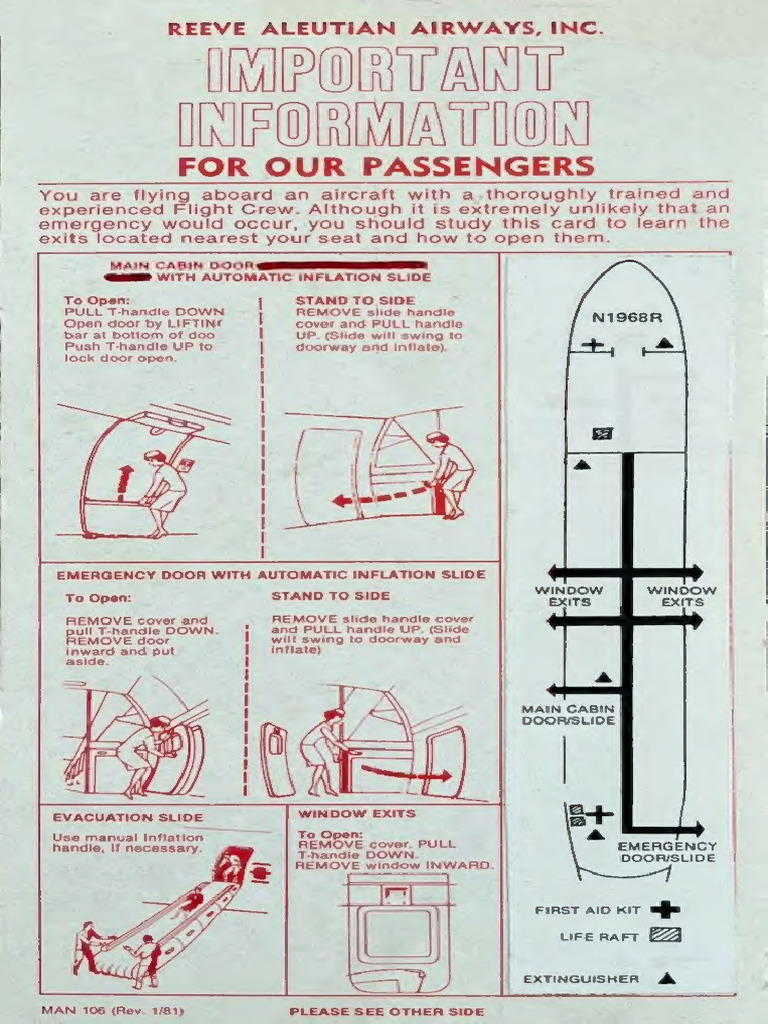 1981 RAA Reeve Aleutian Airways Lockheed L-188 Electra Safety Card ...