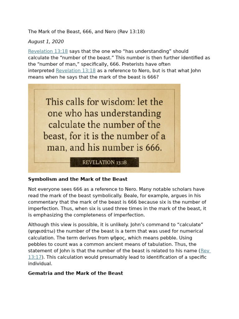 The Mark of The Beast 666 and Neron Kesar Nero Caesar | PDF | Number Of The Beast | Religious ...
