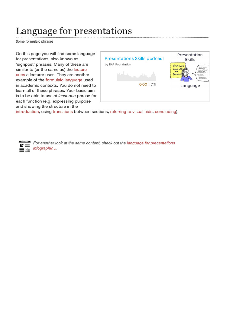 Language for presentations | PDF | Cognition | Linguistics
