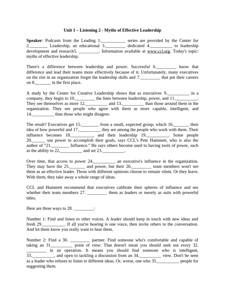 Unit 1 - Listening 2 - Elearning | PDF | Leadership | Human Communication