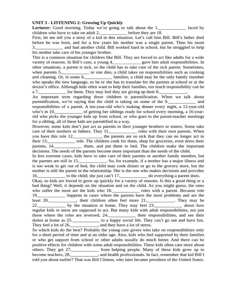 Unit 3 - Listening 2 - Elearning | PDF | Parent | Sibling