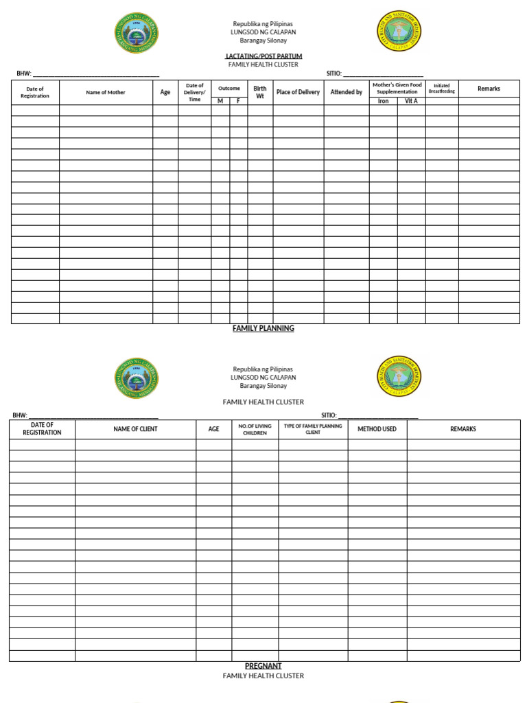 bhw-monthly-forms-1 | PDF | Pregnancy | Medical Specialties