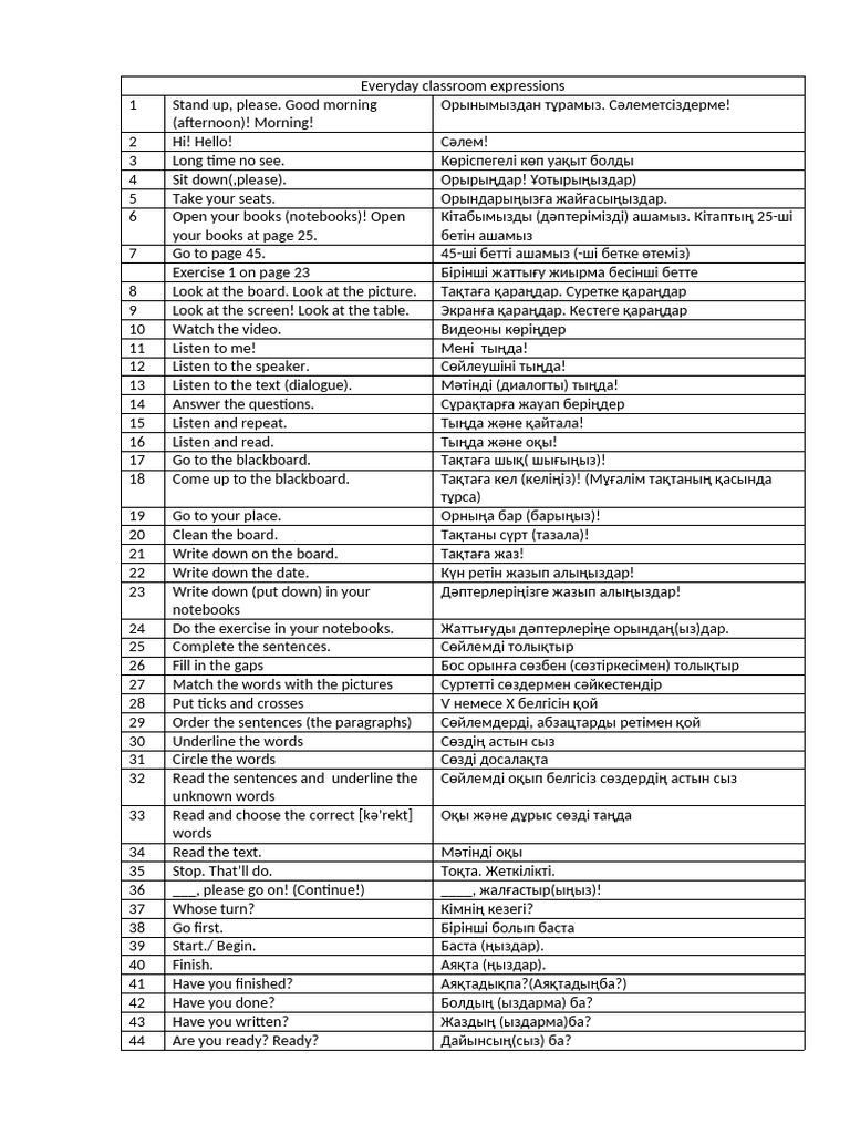 Everyday Classroom Expressions | PDF