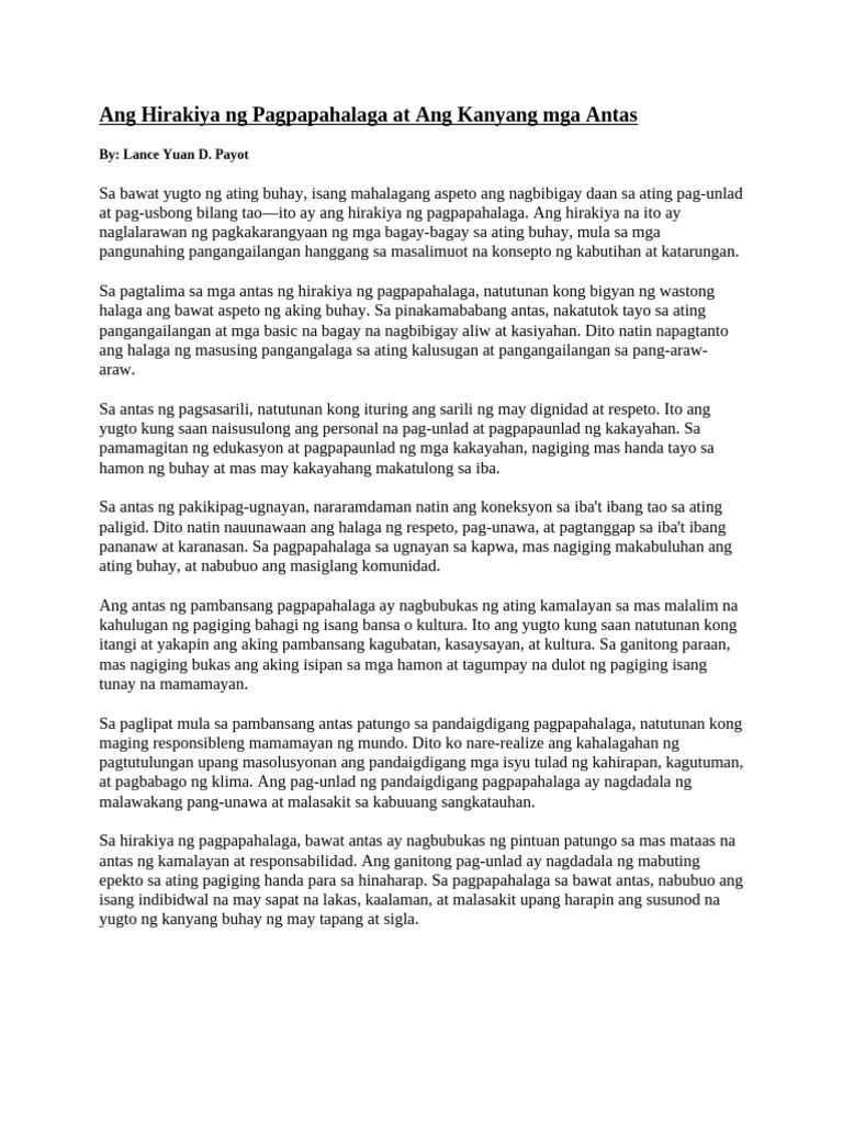 Ang Hirakiya NG Pagpapahalaga at Ang Kanyang Mga Antas - Yuan G7 | PDF