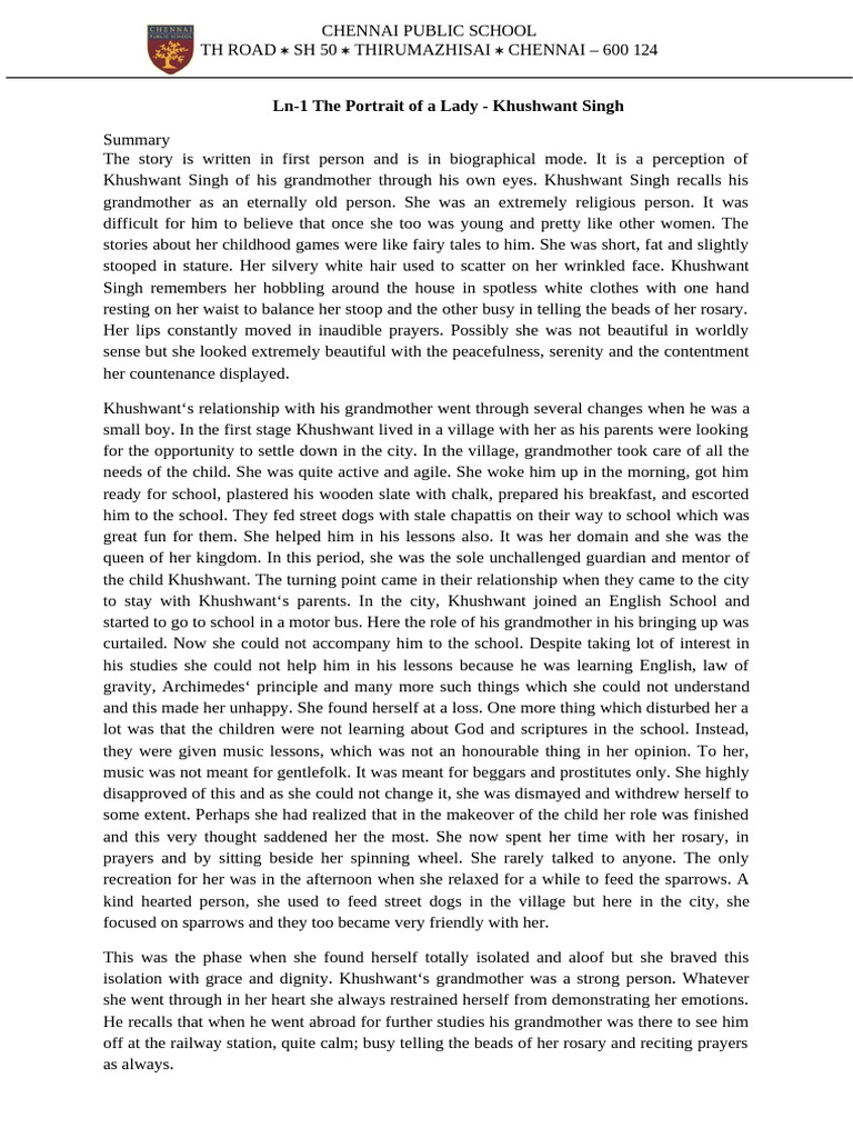 Class-11 English Notes - The Portrait of A Lady & The Photograph | PDF ...