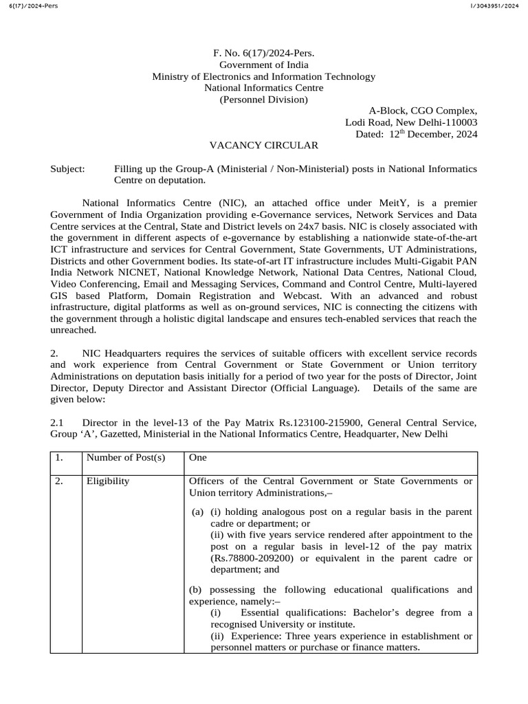 Vacancy Circular | PDF | Government | Justice