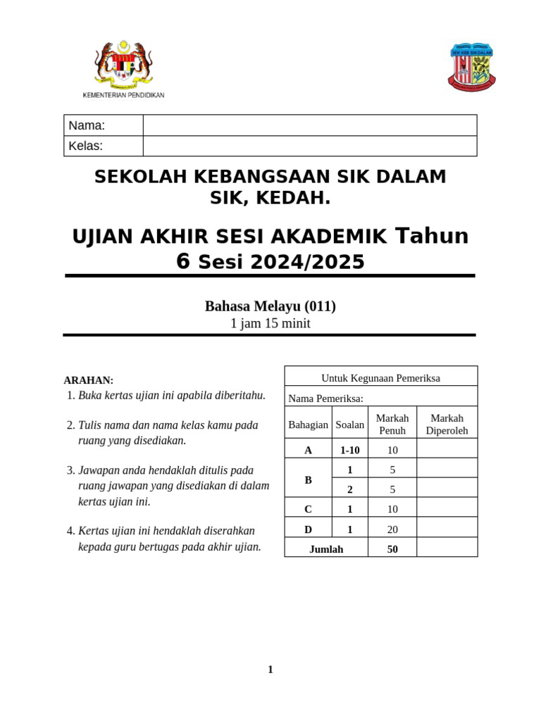 Cover Soalan Uasa 2024 | PDF