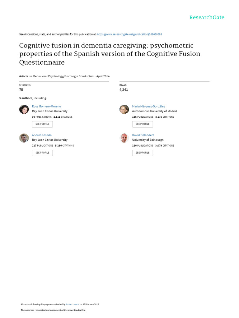 2014 Cognitive Fusion | PDF | Cognitive Behavioral Therapy | Thought