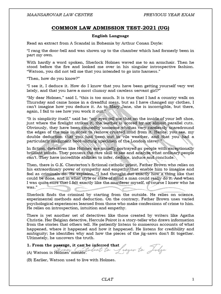 Clat 2018 Paper and Answer Key | PDF | Misrepresentation | Father Brown