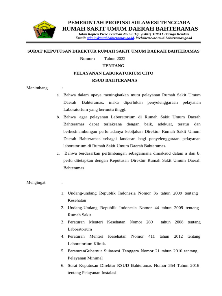 SK Penetapan Waktu Penyelesaian LAB Cyto | PDF